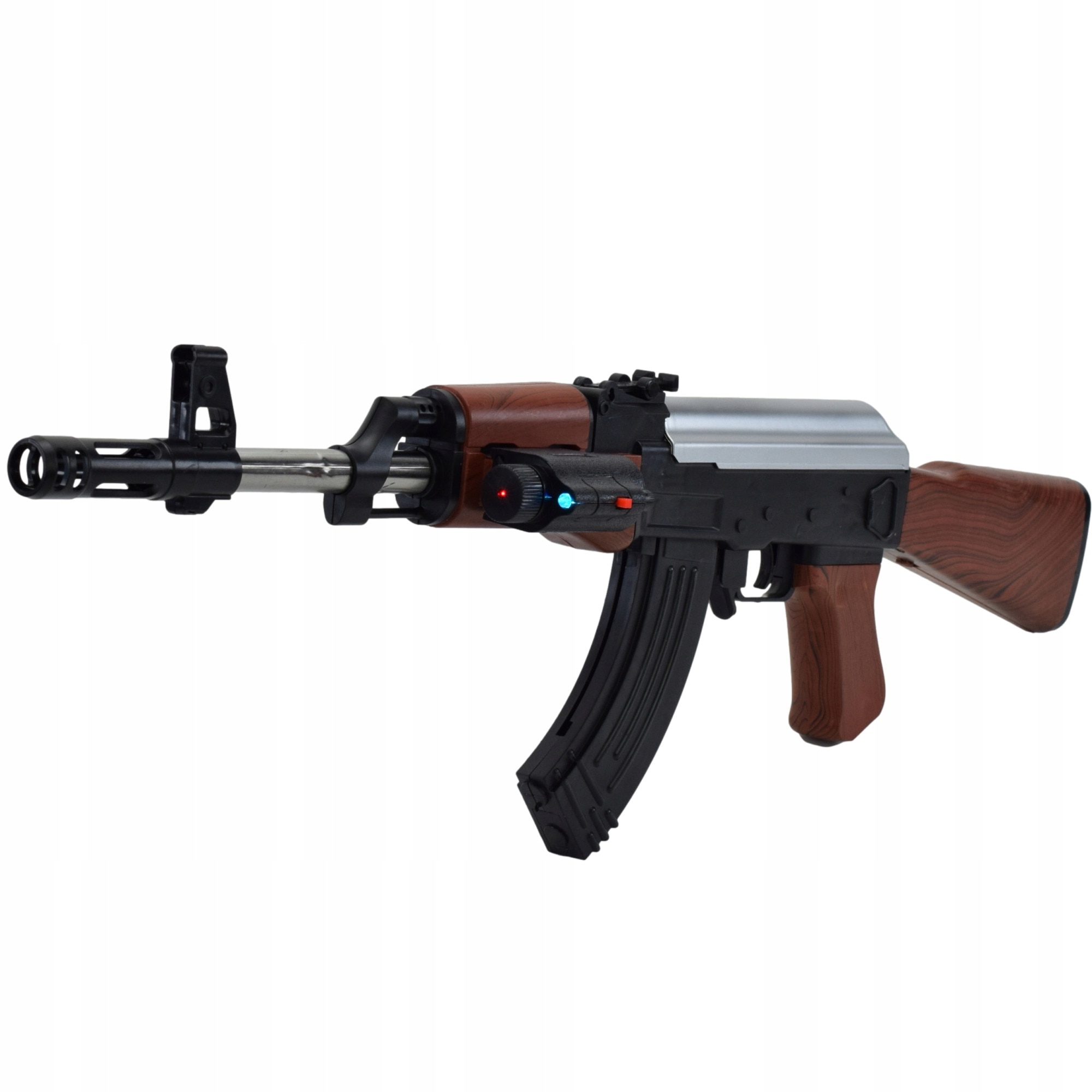 Pusca cu glont de jucarie, plastic, AK47, laser, lanterna, negru/maro ...