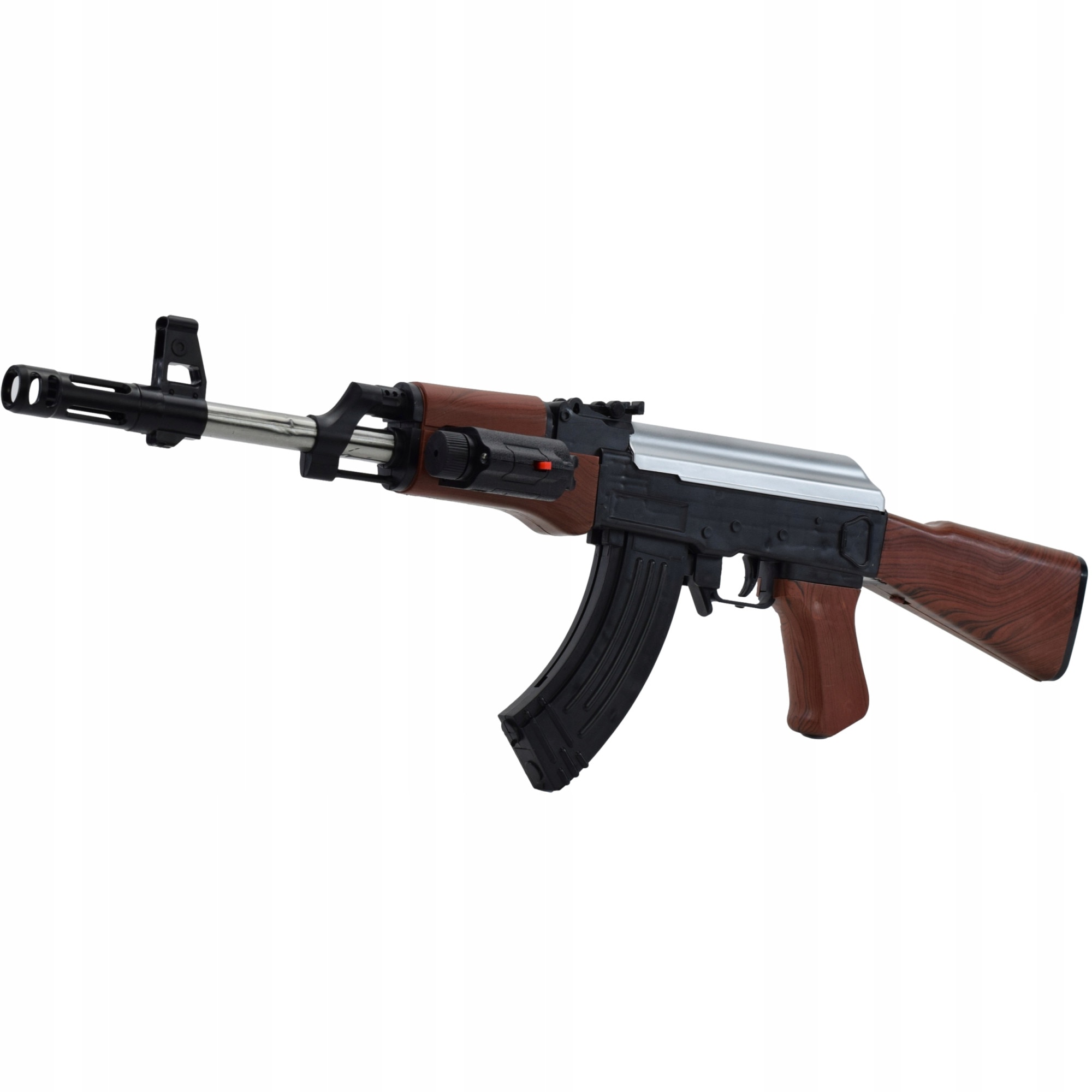 Pusca cu glont de jucarie, plastic, AK47, laser, lanterna, negru/maro ...