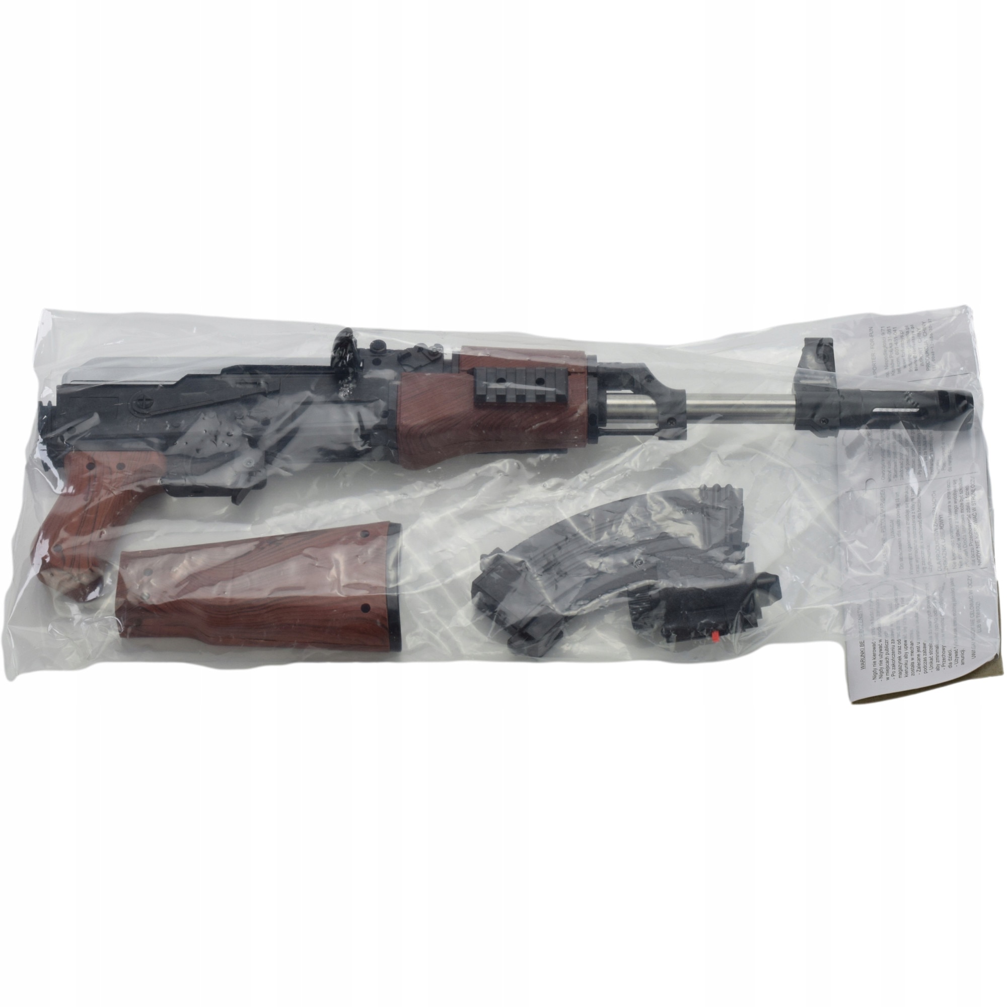 Pusca cu glont de jucarie, plastic, AK47, laser, lanterna, negru/maro ...