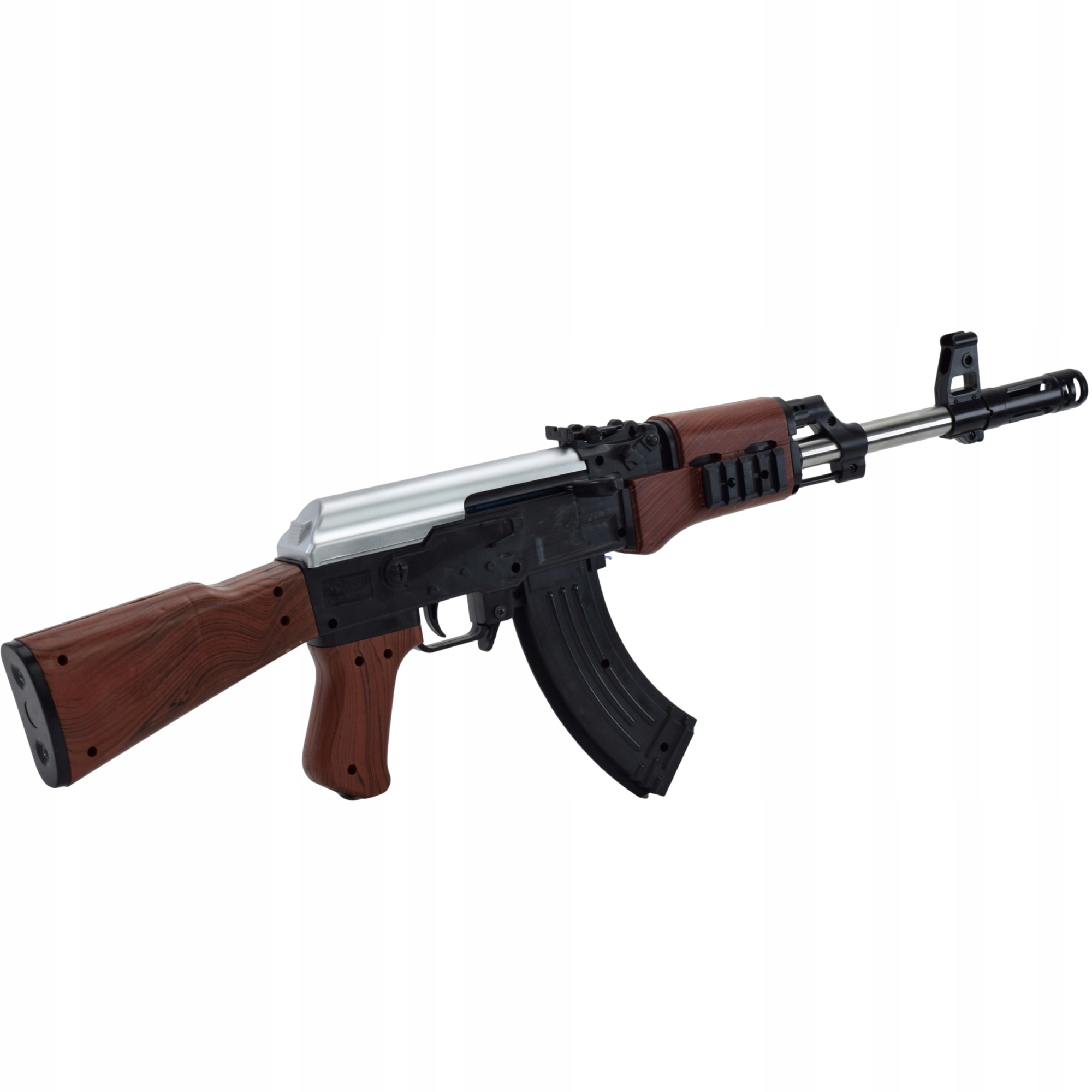 Pusca cu glont de jucarie, plastic, AK47, laser, lanterna, negru/maro ...