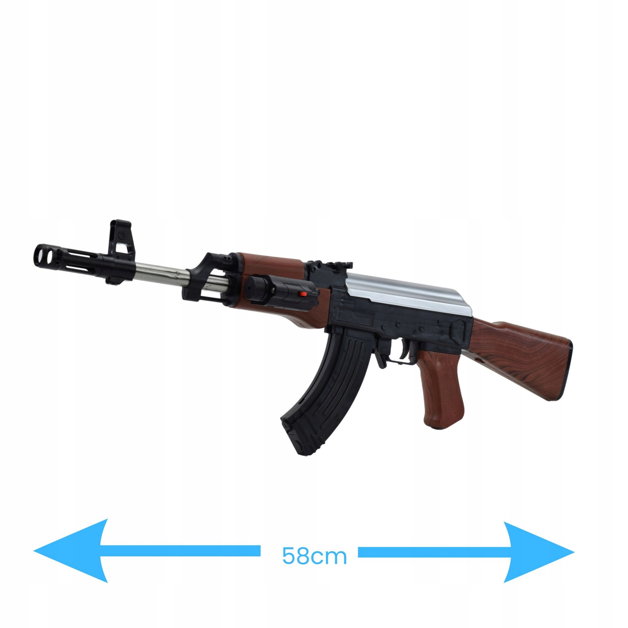 Pusca cu glont de jucarie, plastic, AK47, laser, lanterna, negru/maro ...