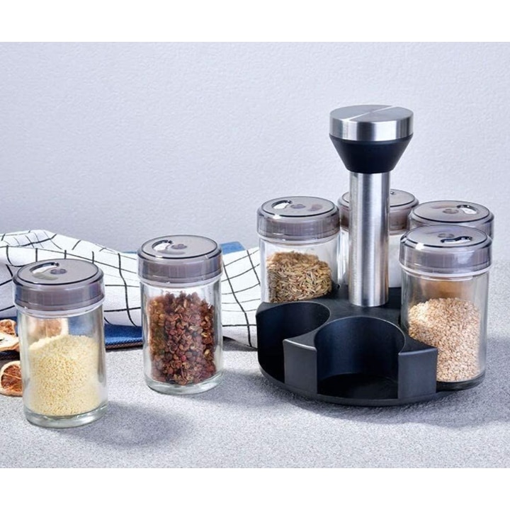Set 6 recipiente pentru condimente cu suport - eMAG.ro