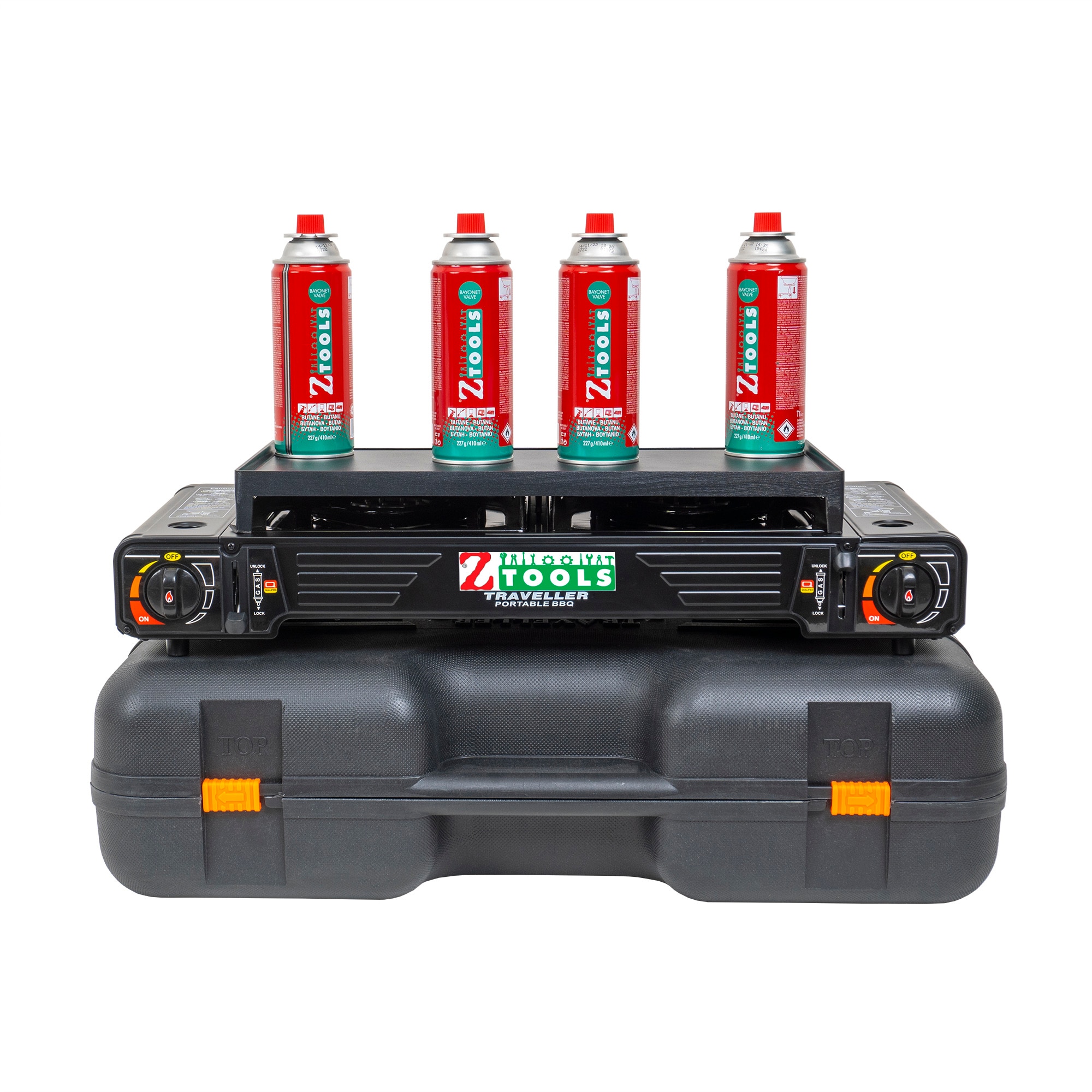 Pachet aragaz camping cu 2 ochiuri, aprindere electrica, putere 2x2.3kw ...