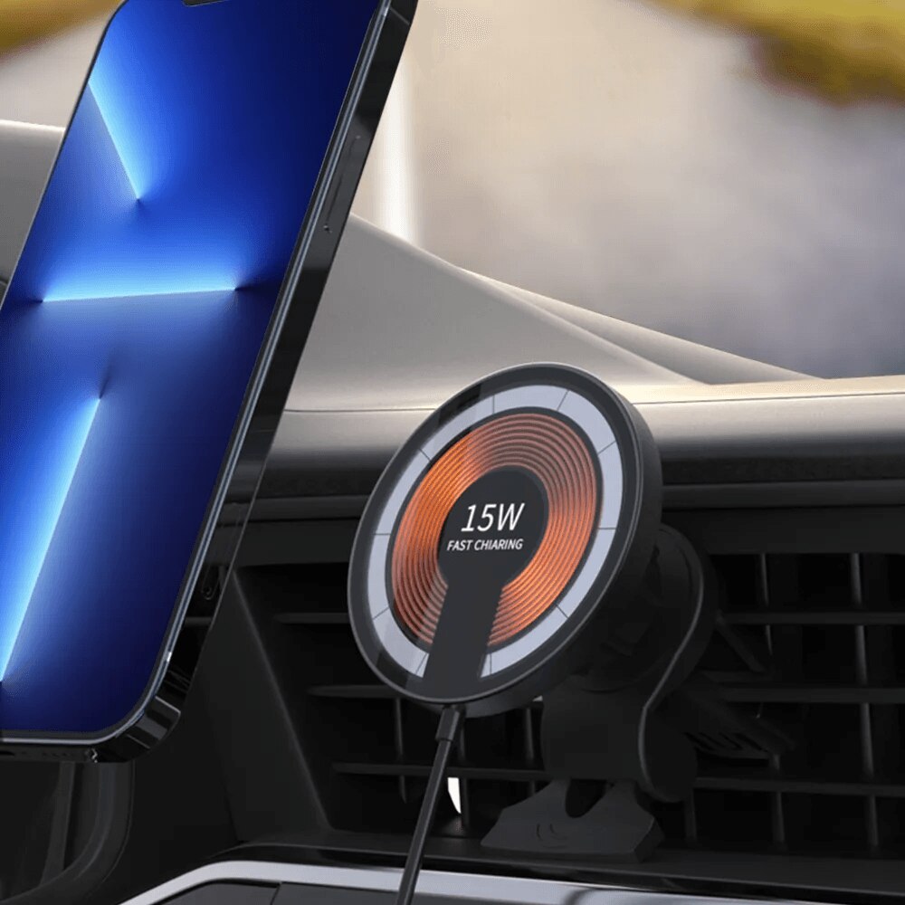 Incarcator Auto Magnetic iFan, 15W Wireless QI Rotund din aliaj de ...
