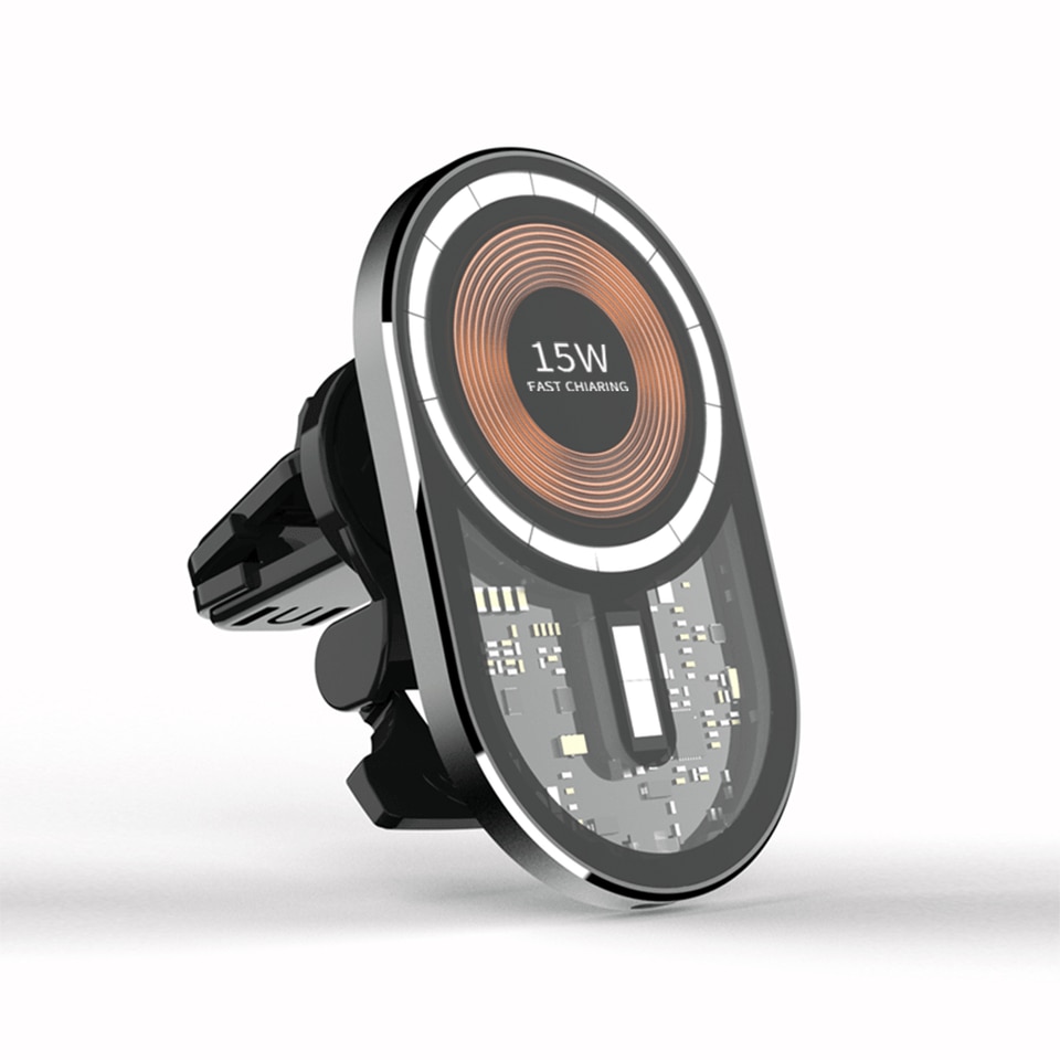Incarcator Auto Magnetic iFan, 15W Wireless QI Oval din aliaj de ...