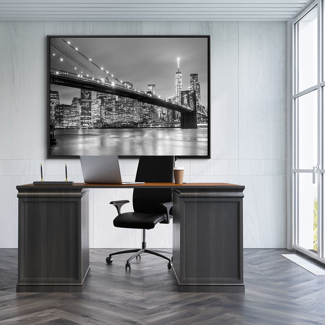 Tablou canvas Brooklyn Bridge alb negru 9577, panza 360g pe sasiu lemn ...