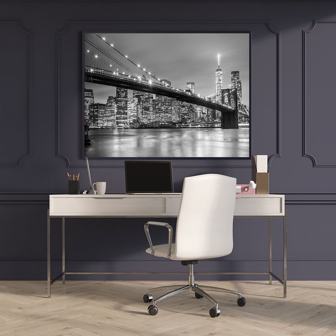 Tablou canvas Brooklyn Bridge alb negru 9577, panza 360g pe sasiu lemn ...