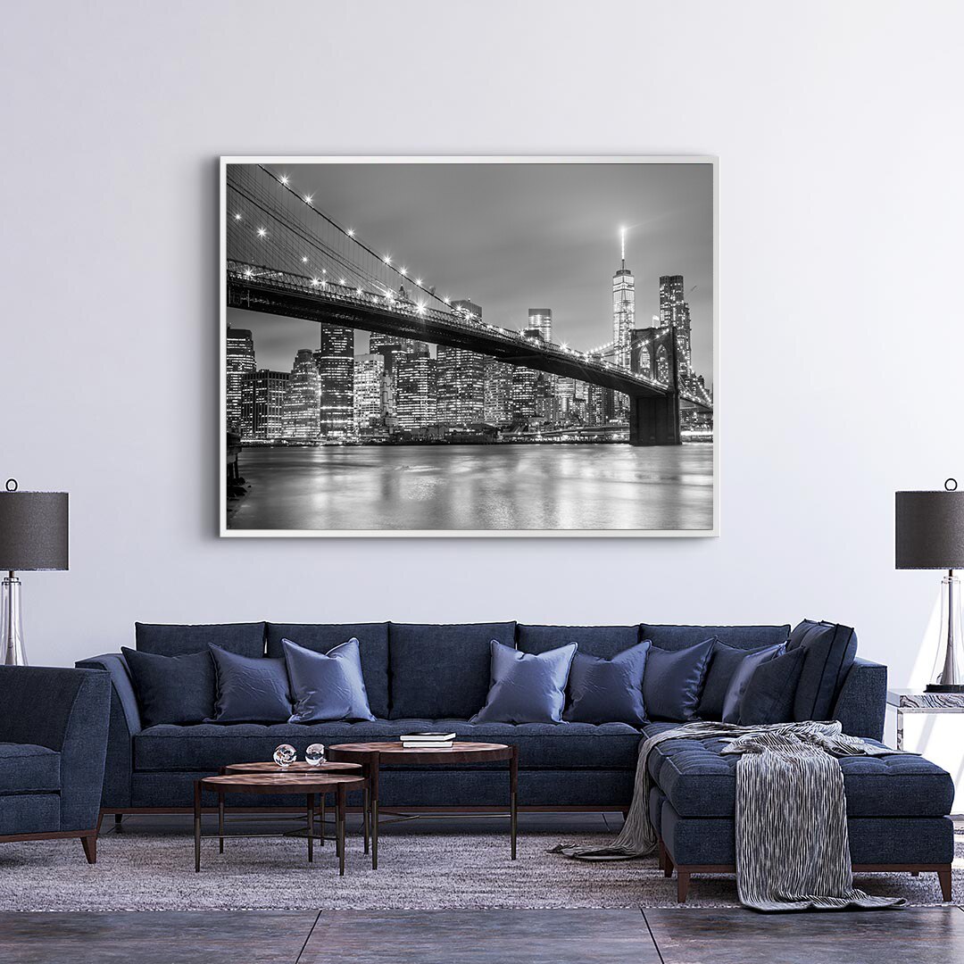 Tablou canvas Brooklyn Bridge alb negru 9577, panza 360g pe sasiu lemn ...