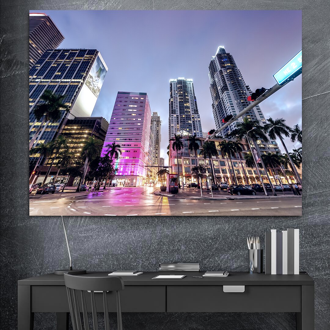 Маями вечерна картина на платно 9585, платно 360g върху дървена рамка 80cm x 100cm, Всекидневна ...