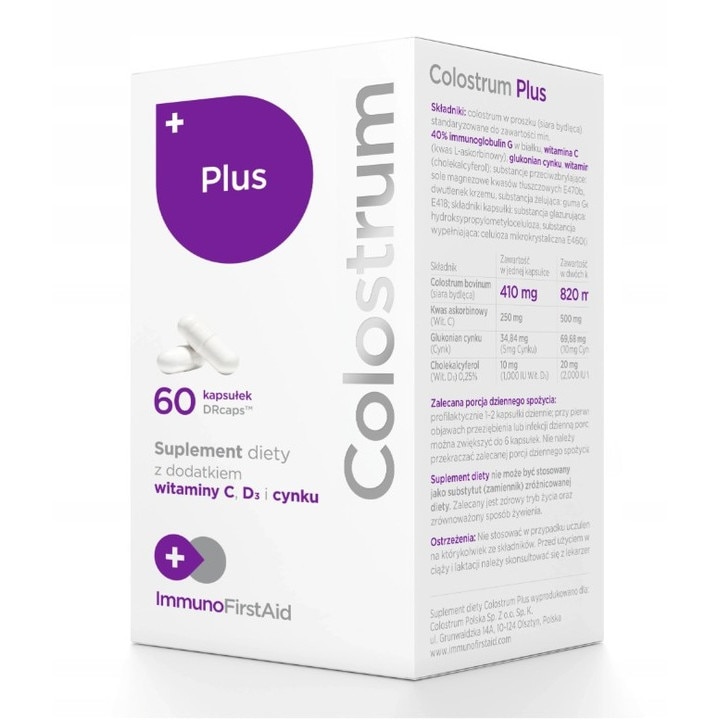 Supliment alimentar, Colostrum PLUS Vit. C, D, Zinc, 60 capsule - eMAG.ro