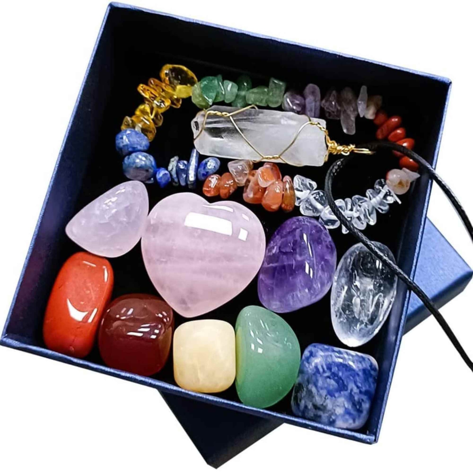 Mini Set cu 8 mini pietre semipretioase polisate, 1 bratara chakra, 1 ...