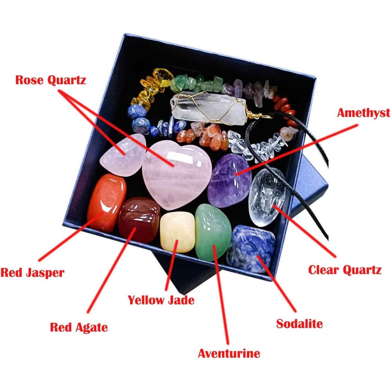 Mini Set cu 8 mini pietre semipretioase polisate, 1 bratara chakra, 1 ...