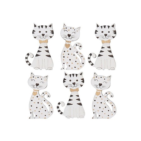 Set 6 pisici albe din lemn autoadezive, 5 cm - eMAG.ro