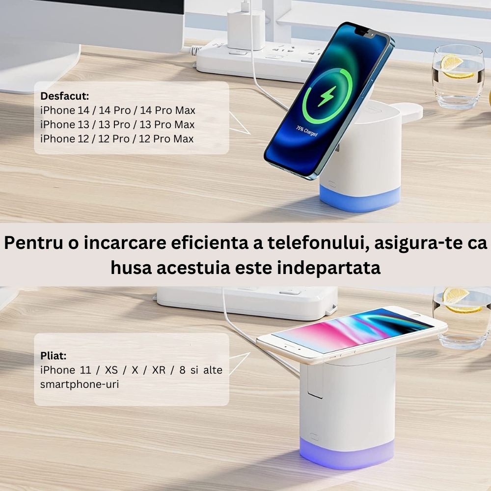 Incarcator Wireless 3 in 1 pentru IOS & Android, MagSafe Qi, Fast ...