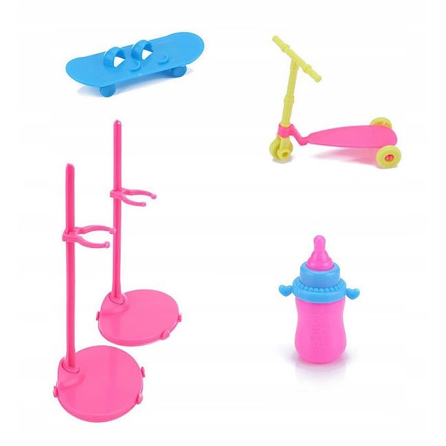 Set 65xaccesorii papusi, Rosii/Stand/Pantofi/Oale, Plastic, Multicolor ...