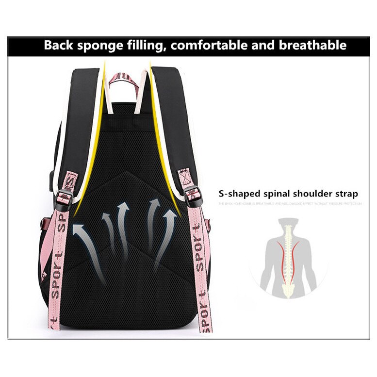 Ghiozdan smart, NEVERMORE, cu port USB, 46x29x16 cm, Negru/Roz - eMAG.ro