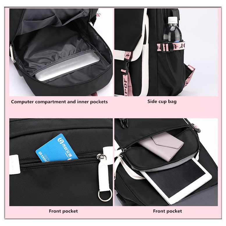 Ghiozdan smart, NEVERMORE, cu port USB, 46x29x16 cm, Negru/Roz - eMAG.ro