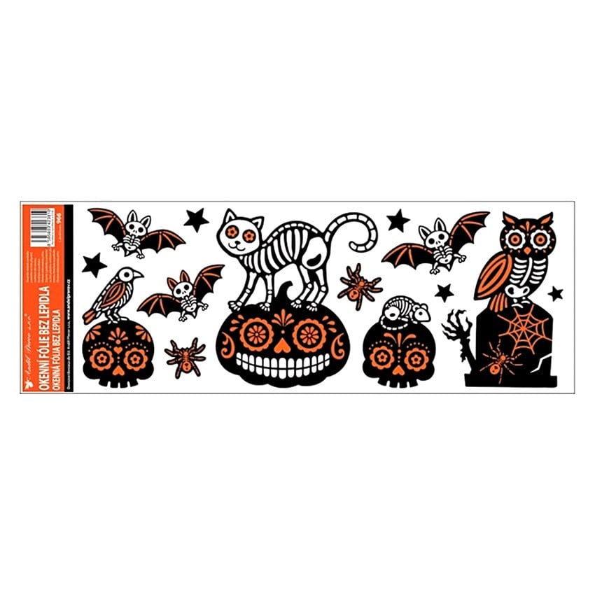 Sticker geam cu sclipici, motive de Halloween, pisica, bufnita si ...