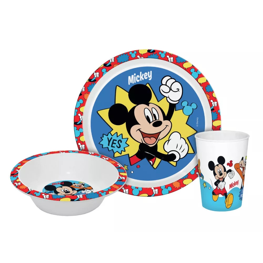 Set Disney cana, bol si farfurie cu Mickey Mouse, Albastru - eMAG.ro