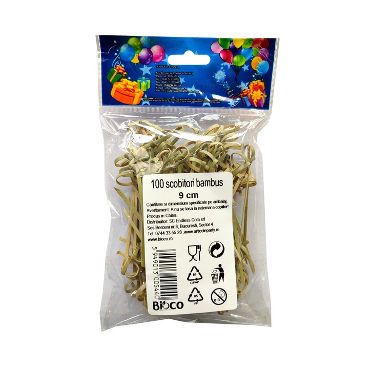 Set 100 scobitori bambus, cu nod, 9 cm, Bioco - eMAG.ro