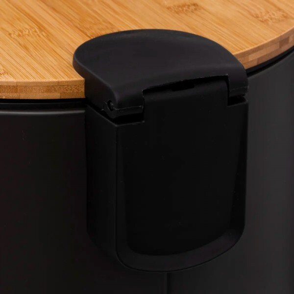 Cos metalic de gunoi cu capac din bambus si pedala, Modern Black, 30 ...