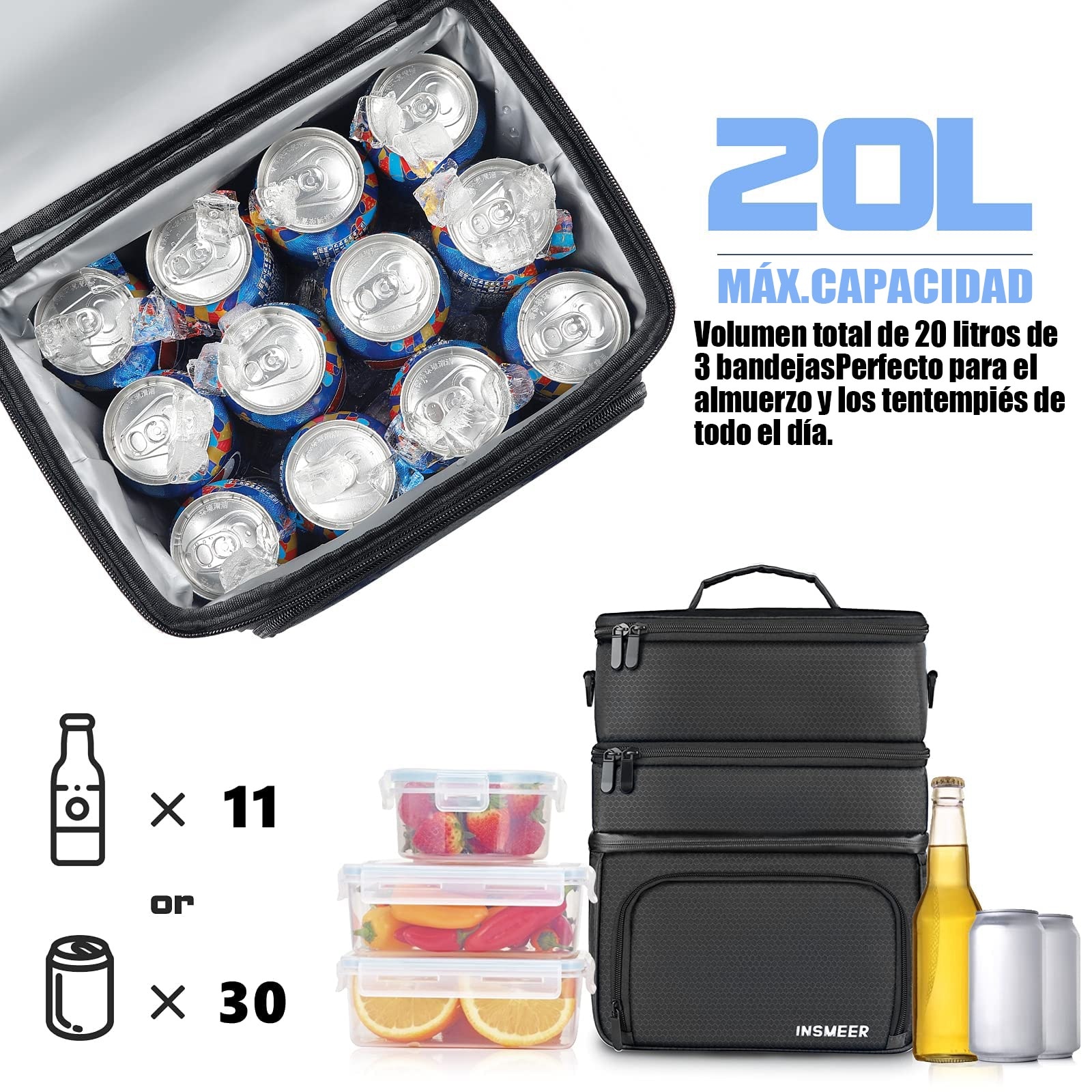 INSMEER Geanta frigorifica de lucru cu trei straturi de 20 L, Geanta ...