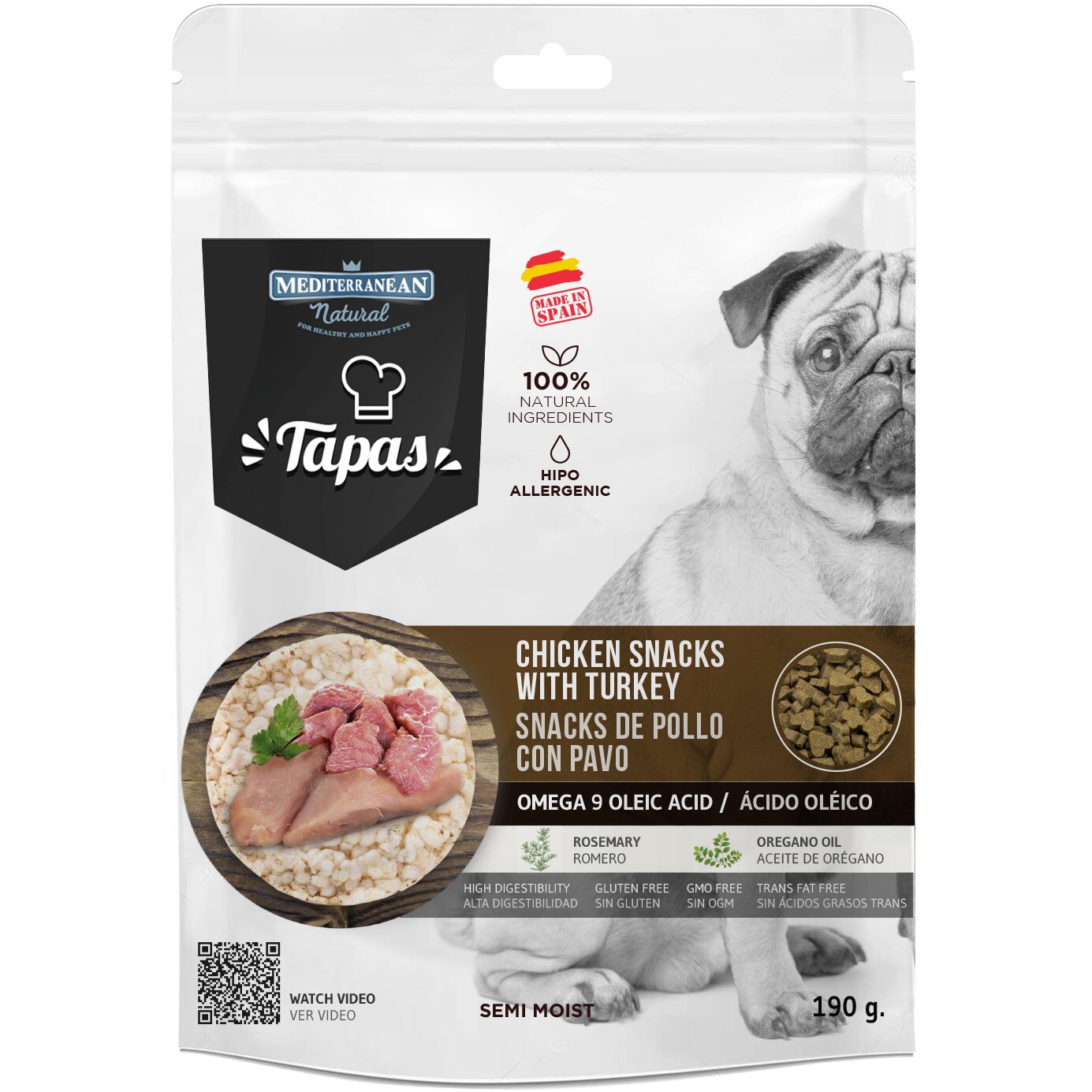 Recompense pentru caini Mediteranean Tapas, Pui & Curcan, 3 x 190 g ...