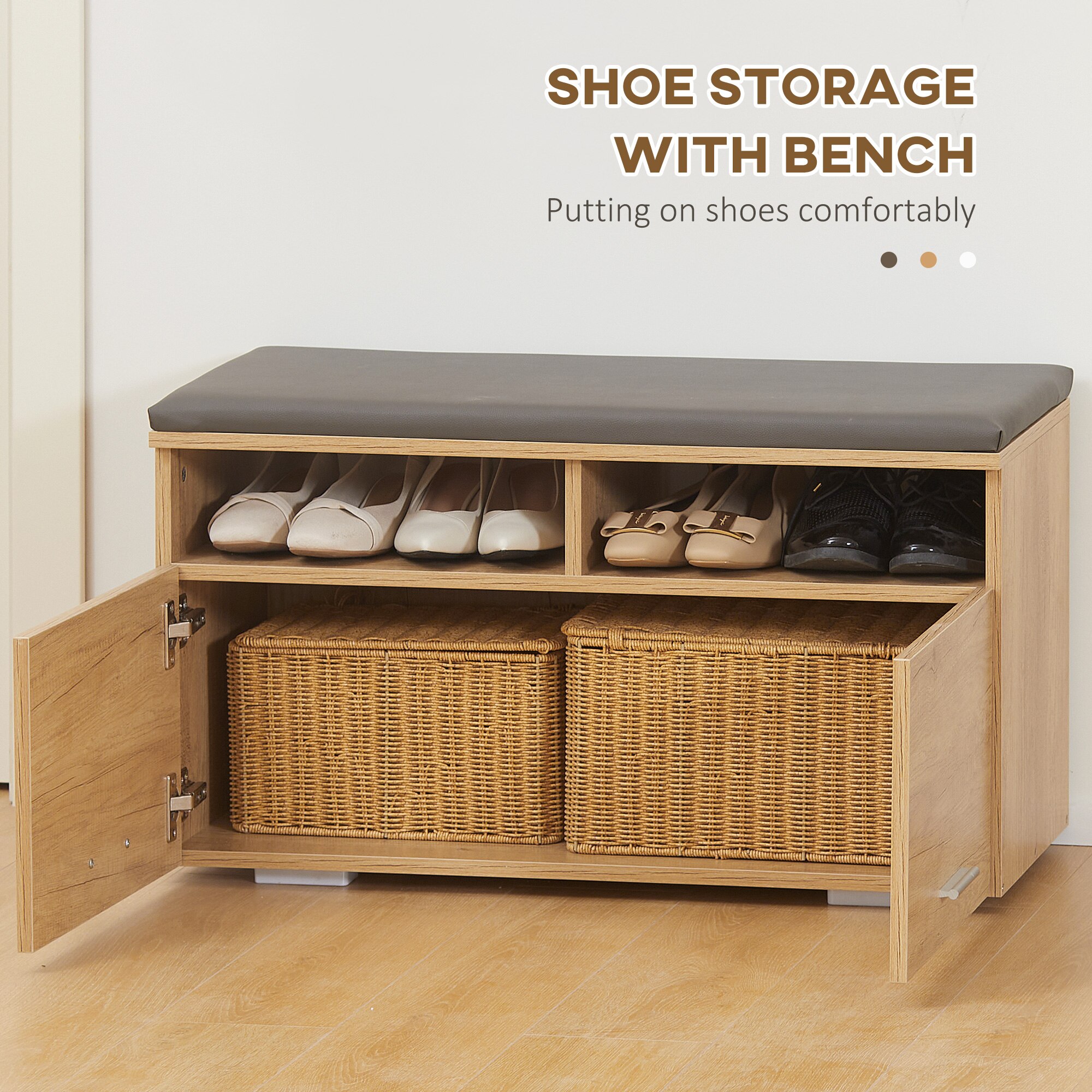 Mobila de Hol, HOMCOM, 3 in 1, Pal, Lemn natural - eMAG.ro