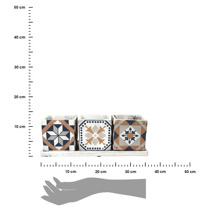 Set 3 ghivece de flori, Esschert Design, Beton, 13 x 35cm, Multicolor ...