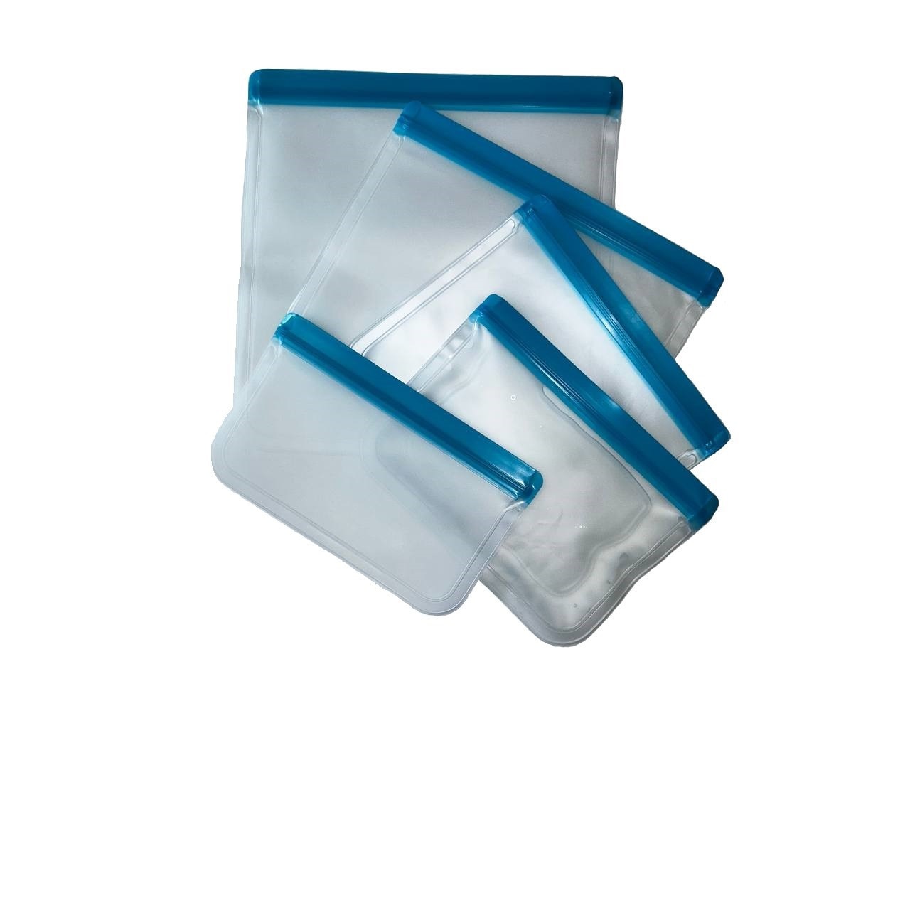 Set 5 Pungi Alimentare PEVA Silicon Albastru Reutilizabile Inchidere ...
