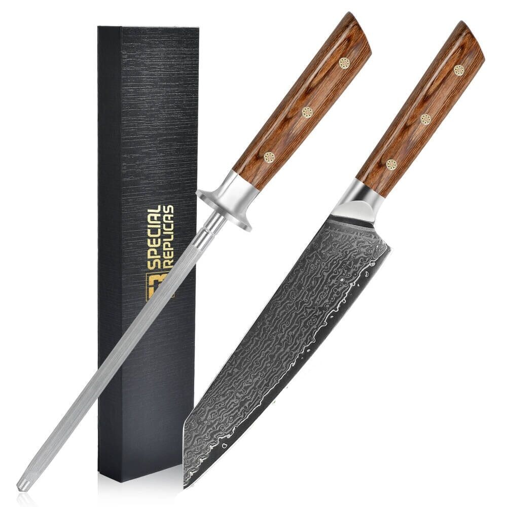 Cutit de Bucatarie Profesional cu Ascutitoare Otel Damasc, 67 de ...