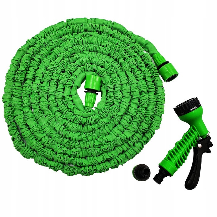 Furtun de udat gradina extensibil cu 7 functii, 22.5 m lungime, Verde ...