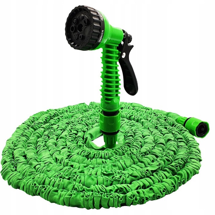 Furtun de udat gradina extensibil cu 7 functii, 22.5 m lungime, Verde ...