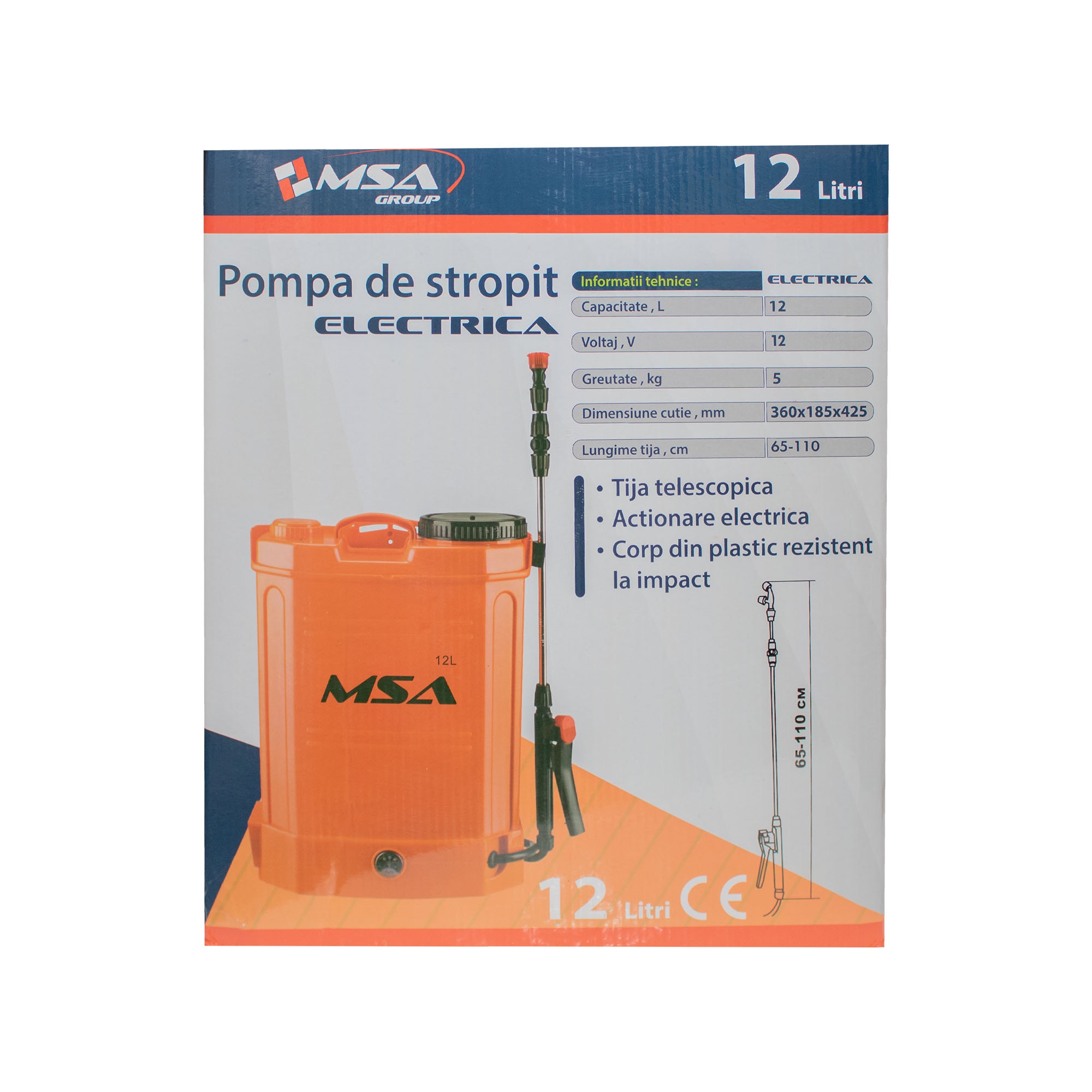 Pompa stropit electrica 12L MSA Group, Regulator presiune, 3 duze ...