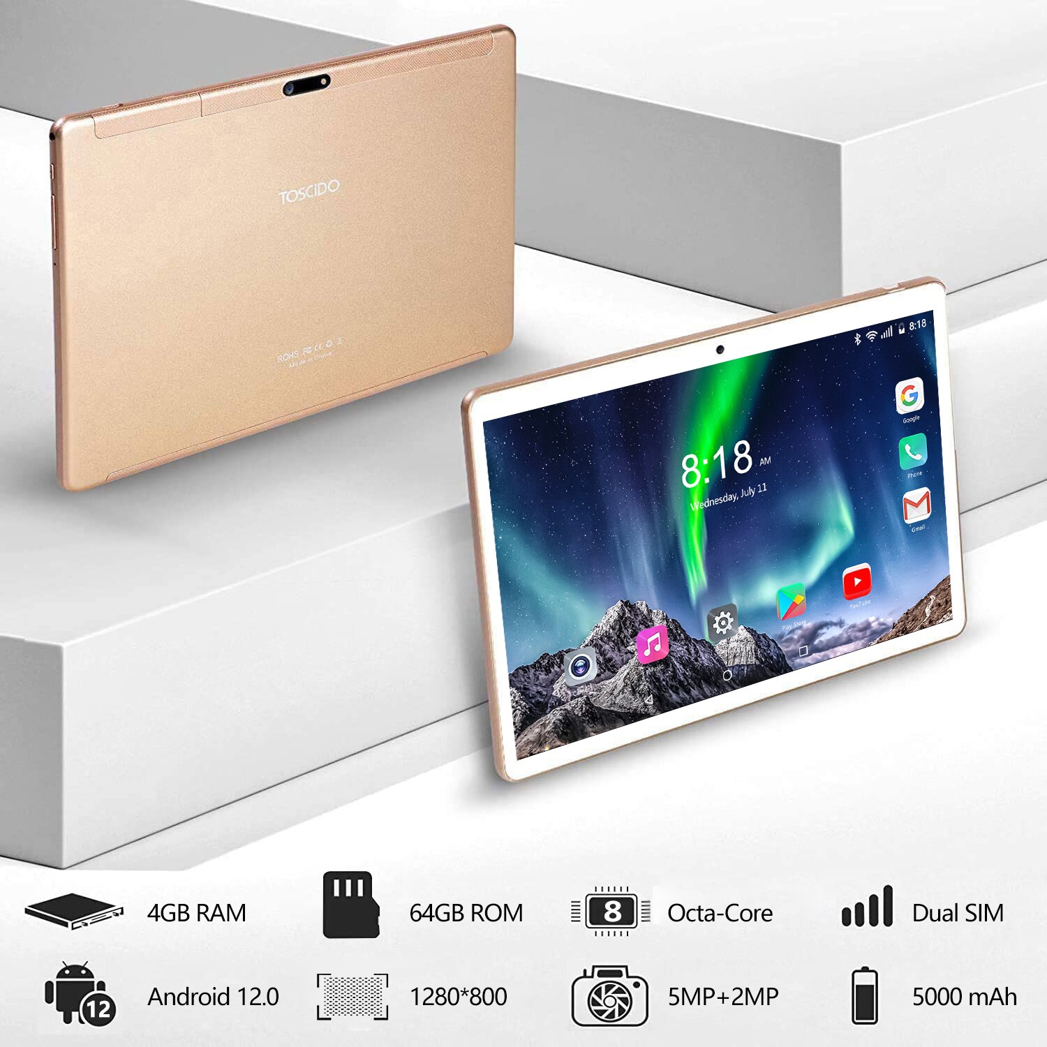 Таблет TOSCIDO T22, 10.1", Octa-Core, Android 12.0, 4GB RAM, 64GB ROM ...