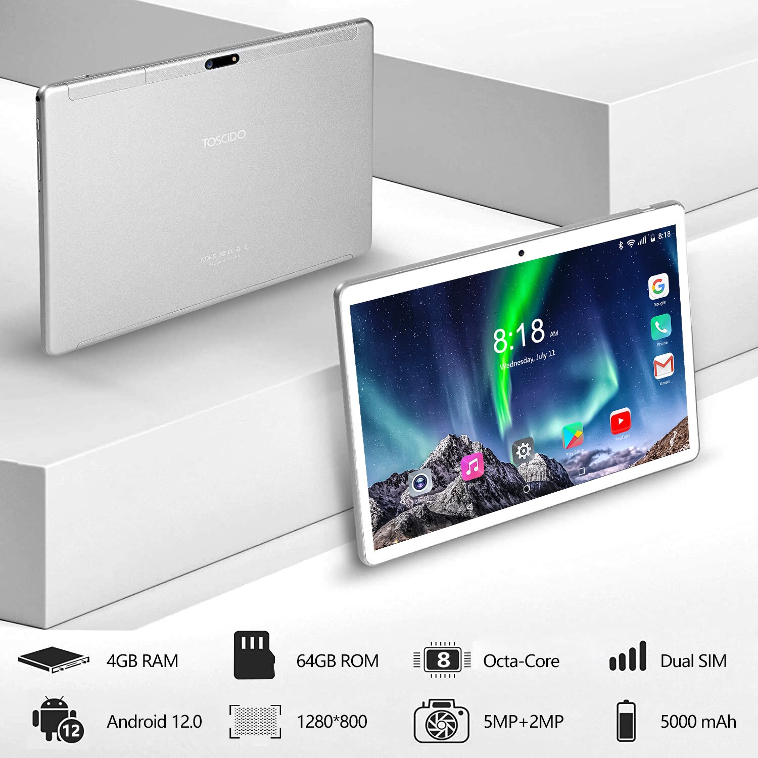 TOSCIDO T22 Tablet, 10,1", nyolcmagos, Android 12.0, 4 GB RAM, 64 GB ...