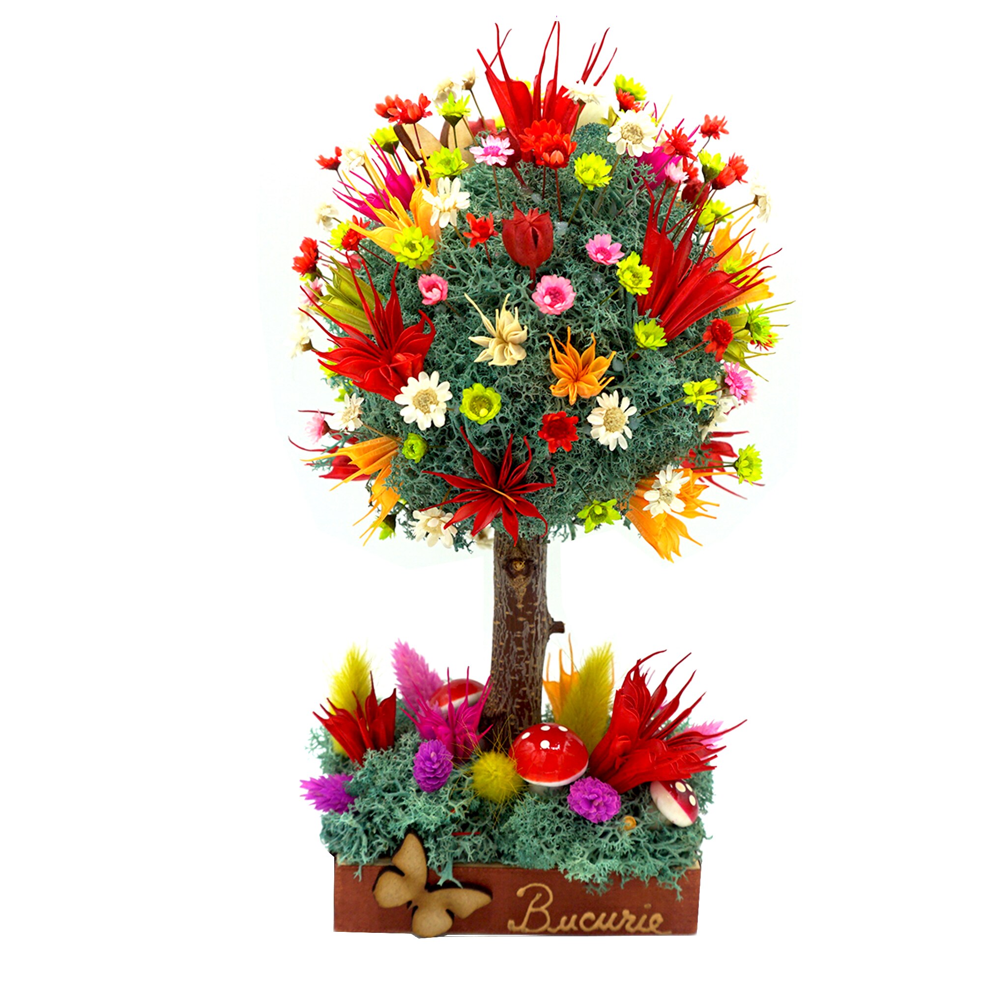 Aranjament floral tip copac cu licheni si plante naturale, Regalo ...