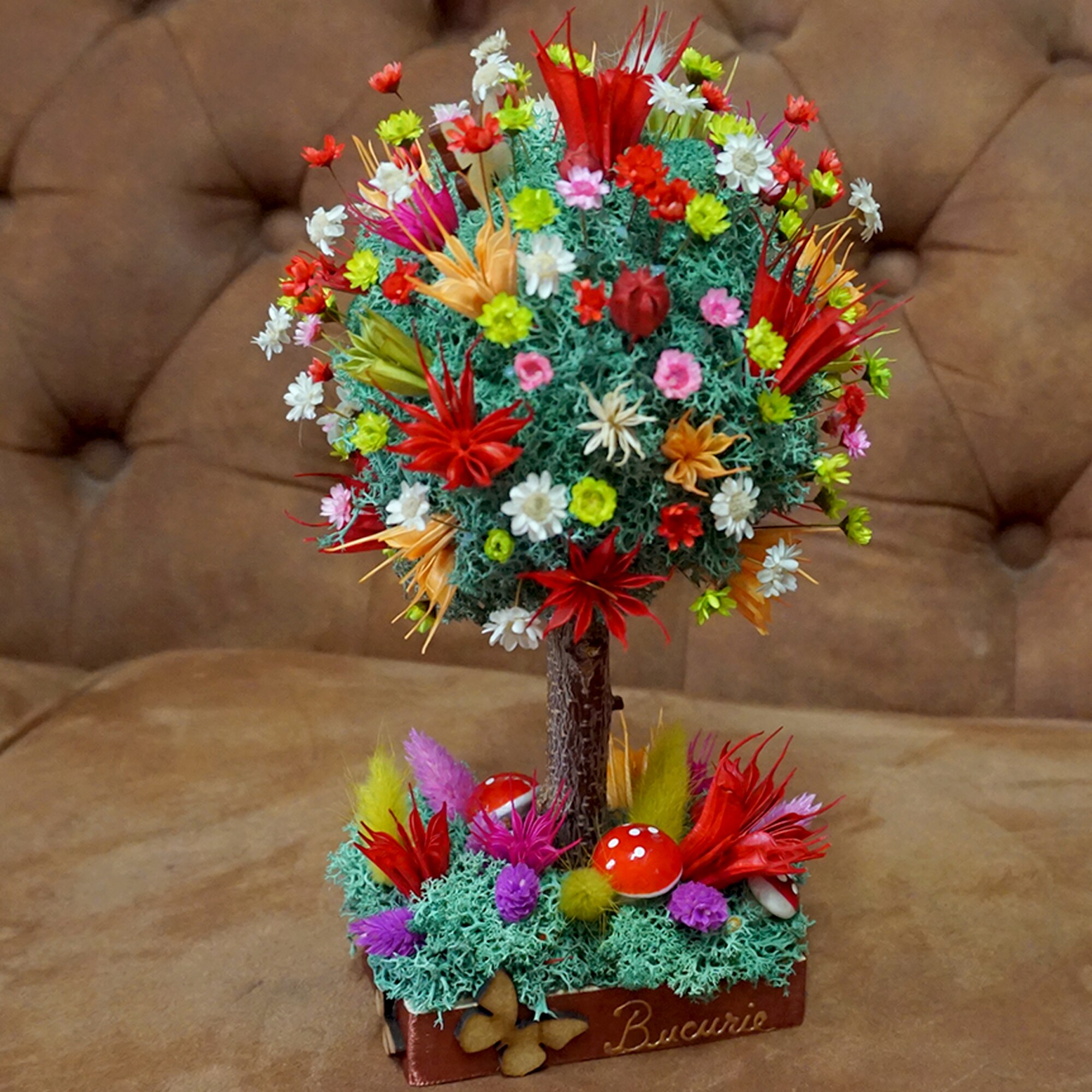 Aranjament floral tip copac cu licheni si plante naturale, Regalo ...