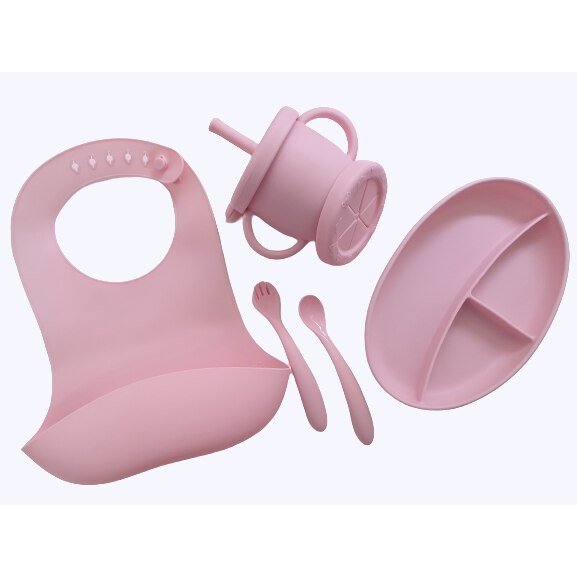 Set hranire bebelusi si copii, pentru diversificare, din silicon alimentar, farfurie, bavetica ...