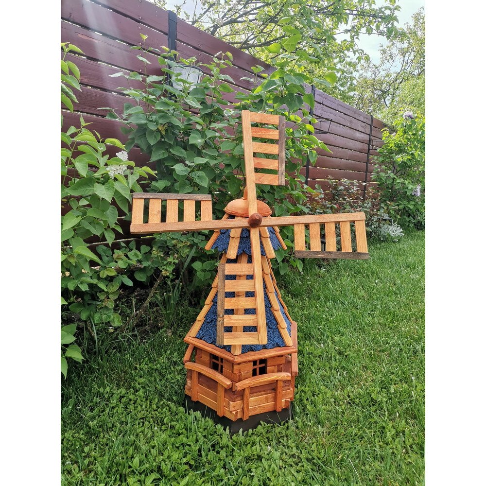 Decoratiune pentru gradina, moara de vant, din lemn, 95 cm - eMAG.ro