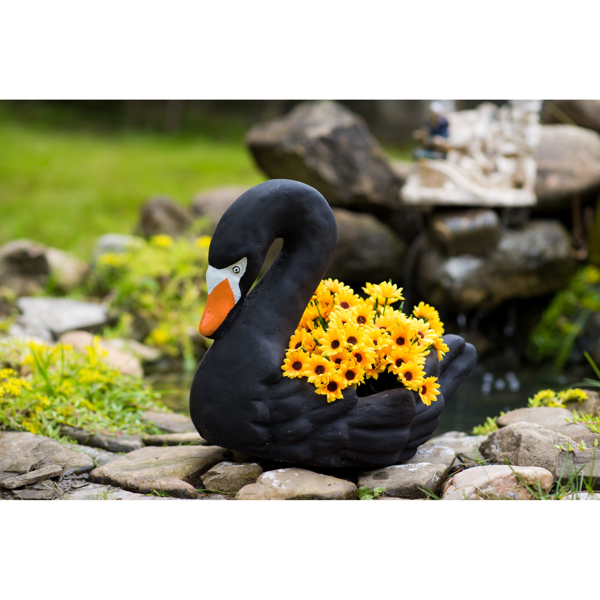 Ghiveci tip pui de lebada, negru, beton, pentru exterior, decoratiune ...