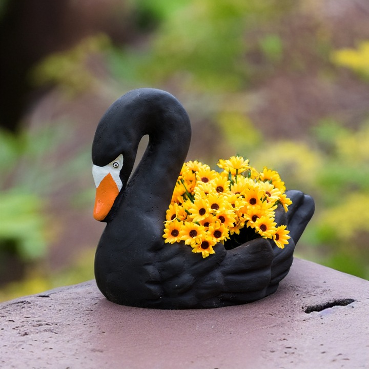 Ghiveci tip pui de lebada, negru, beton, pentru exterior, decoratiune ...