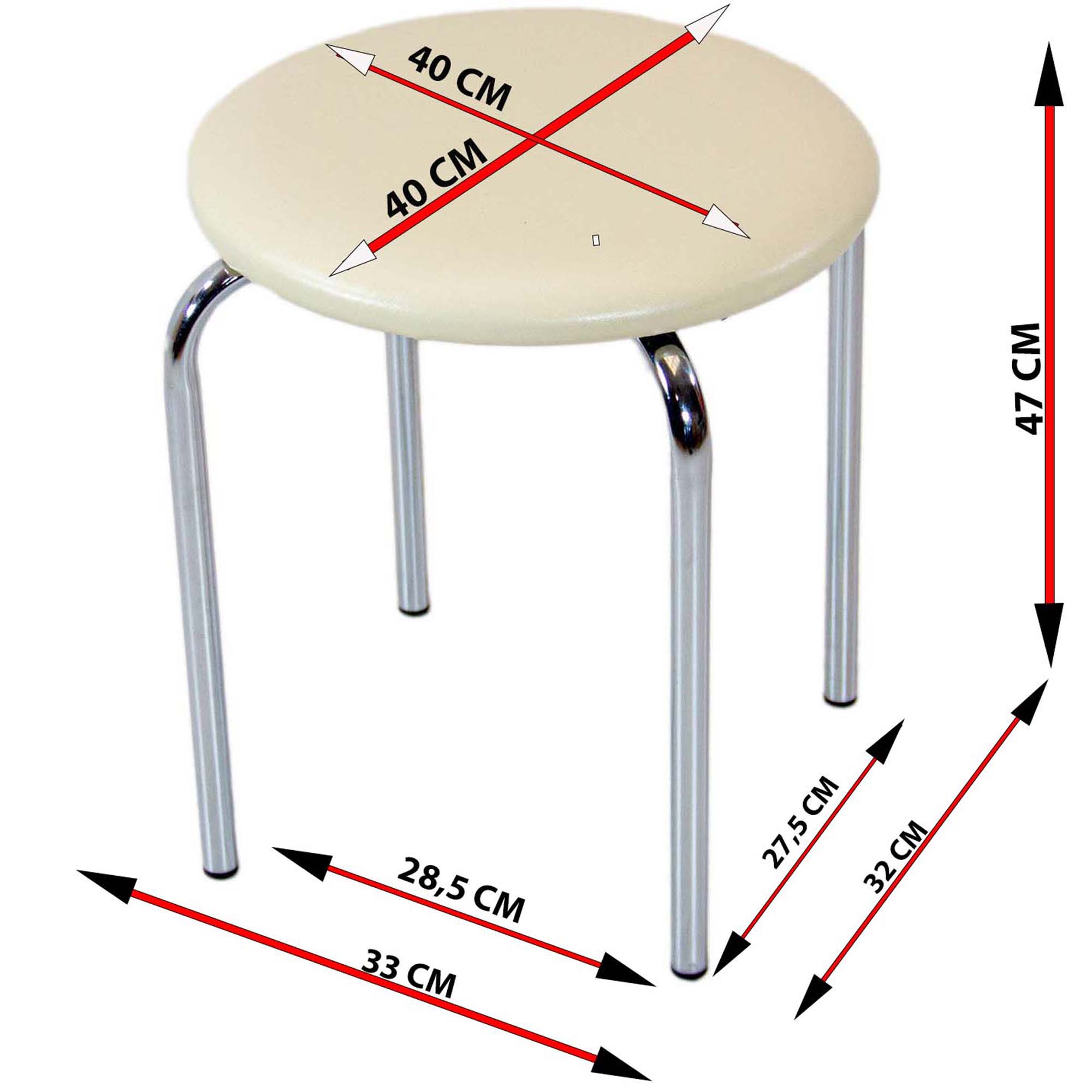 Scaun tip taburet, DENVER, Sofia, cadru cromat, tapitat, piele ...
