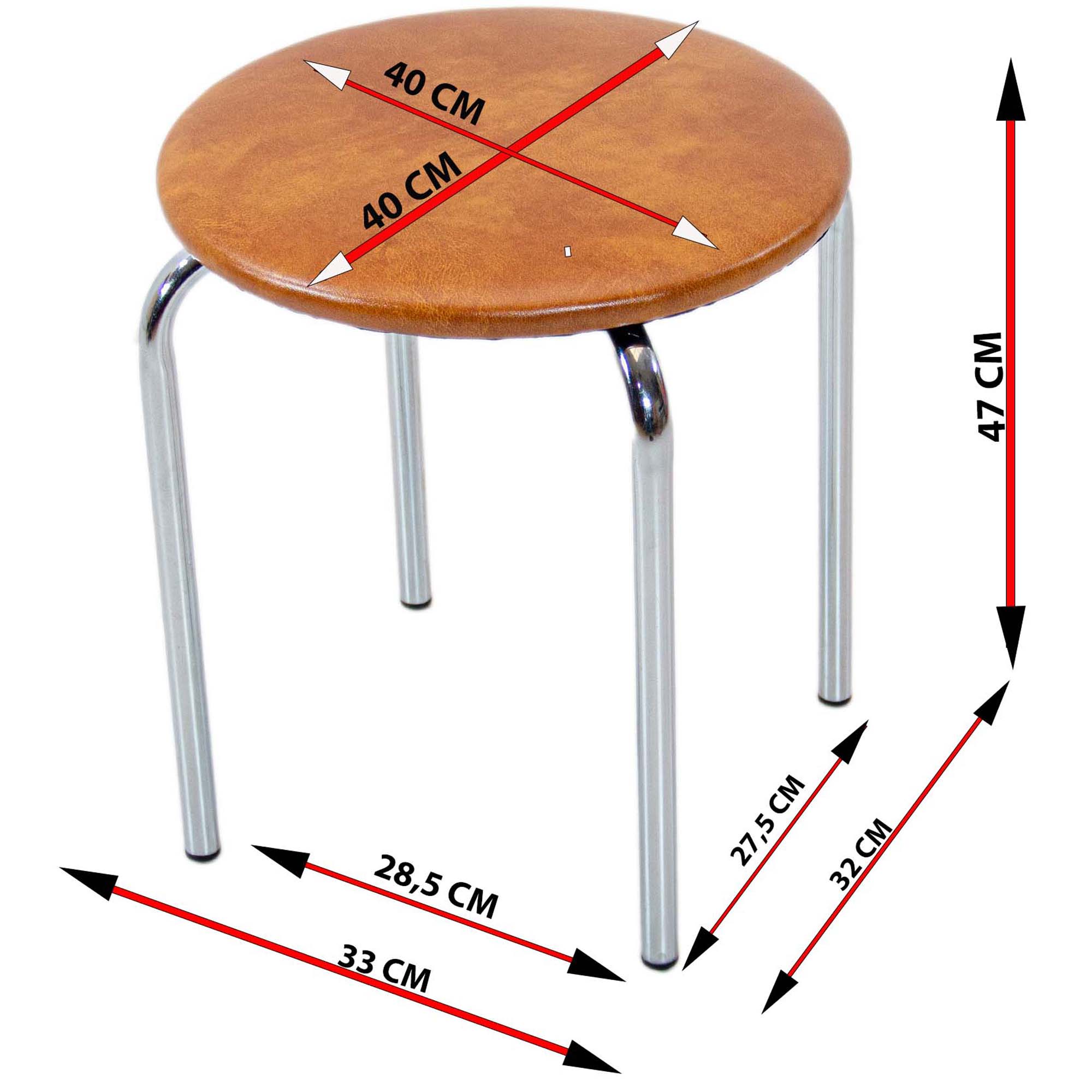 Set masa cu 4 scaune tip taburet Sofia, DENVER, cadru crom, piele ...