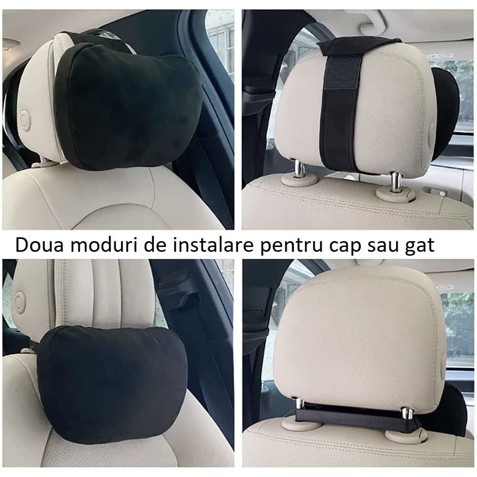 Set 2 perne tetiera auto, gat sau cap, 30x20x10 cm, dubla prindere ...