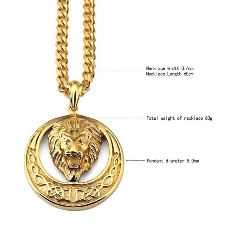 Lant, model lion king cu blazon, pandantiv cap de leu regal, unisex ...