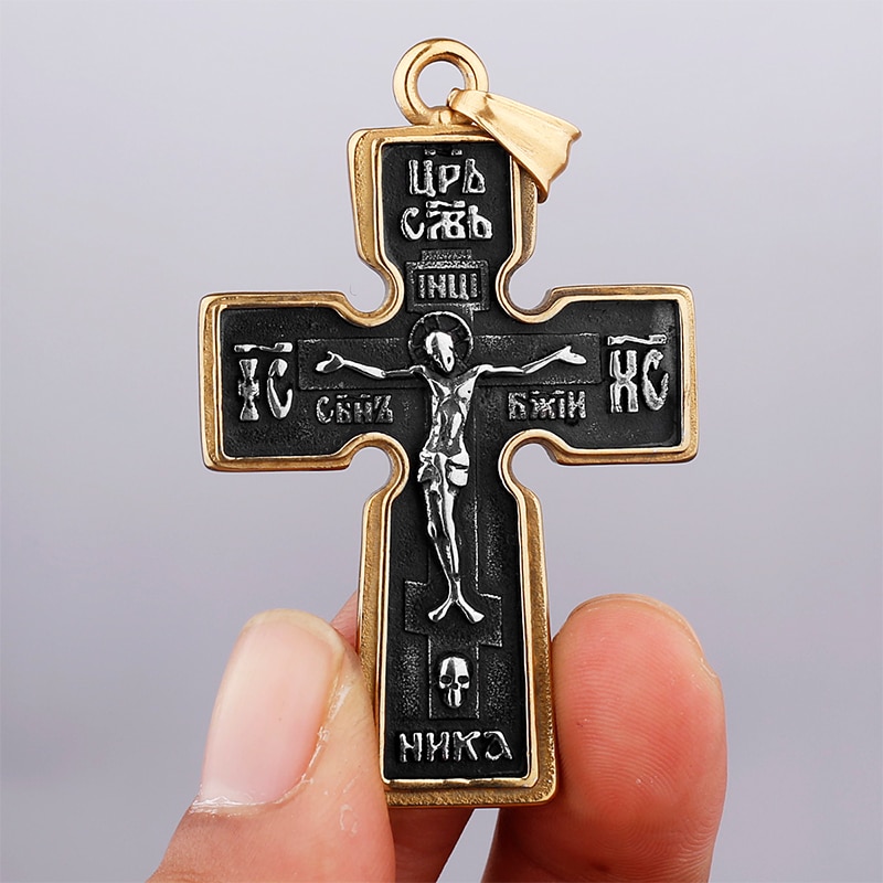 Lant, model bizantin, pandantiv cruce, detalii multiple, unisex, auriu ...