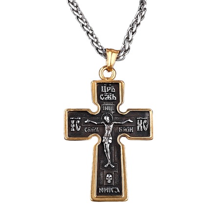 Lant, model bizantin, pandantiv cruce, detalii multiple, unisex, auriu ...