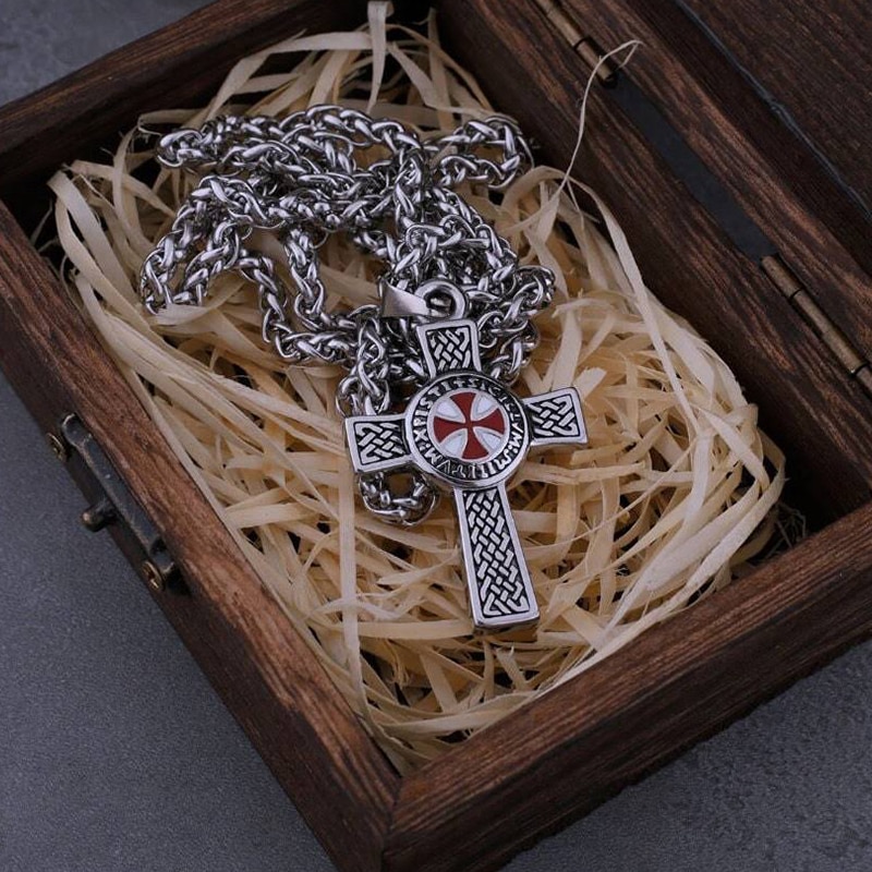 Lant, model templier, pandantiv cruce, unisex, argintiu, EFAYN - eMAG.ro