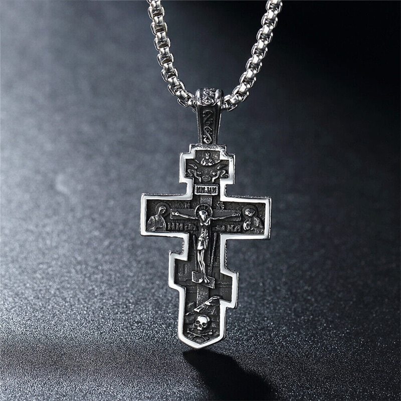 Lant, model crestin, pandantiv cruce, detalii multiple, unisex ...